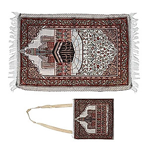 Tnfeeon Muslim Prayer Mat with a Cloth Bag Pilgrimage Carpet Muslim Praying Rug for Pilgri Thick Cotton