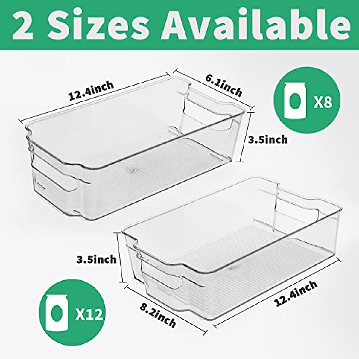 Refrigerator Organizer Bins, CaptainFive 4 Packs (2 Large/2 Middle) Fridge Organizer Bins, Stackable BPA-Free Pantry Organizer Storage for Freezer Kitchen Cabinet