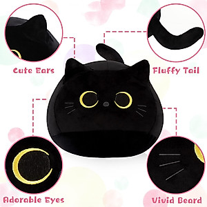 KWQBWQF Black Cat Plush Toy 16'' Black Cat Pillow, Soft Stuffed Cat Plush Doll, Plushie Cat Pillow Cat Stuffed Animals for Kids Birthday Girlfriend Valentines Gift