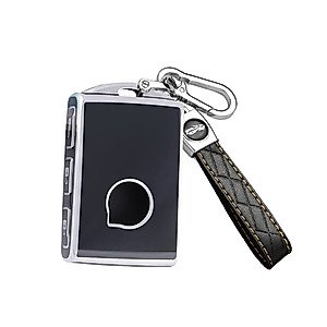 HIBEYO Key Fob Cover Compatible with Volvo XC40 XC60 XC90 S90 V90 2019 2021 2022 2023 TPU Key Case Cover Smart Keyless Auto Key for Volvo Accessoreis with Leather Keychains-Black