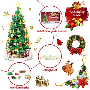 Advent Calendar 2023 Christmas Tree Building Toy Set with LED light, 1066 Pieces Christmas Countdown Calendar, 24 Days Building Block for Kids Adult Creative Gifts for Adults Teens Girls Ages 8+