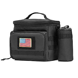 UMUFUKA Lunch Box for Men, Tactical Lunch Cooler Tote,Insulated Lunch Bag Adult, With Detachable MOLLE Water Bottle Pouch, Men Leakproof Lunch Bag for Work Picnic (Black)