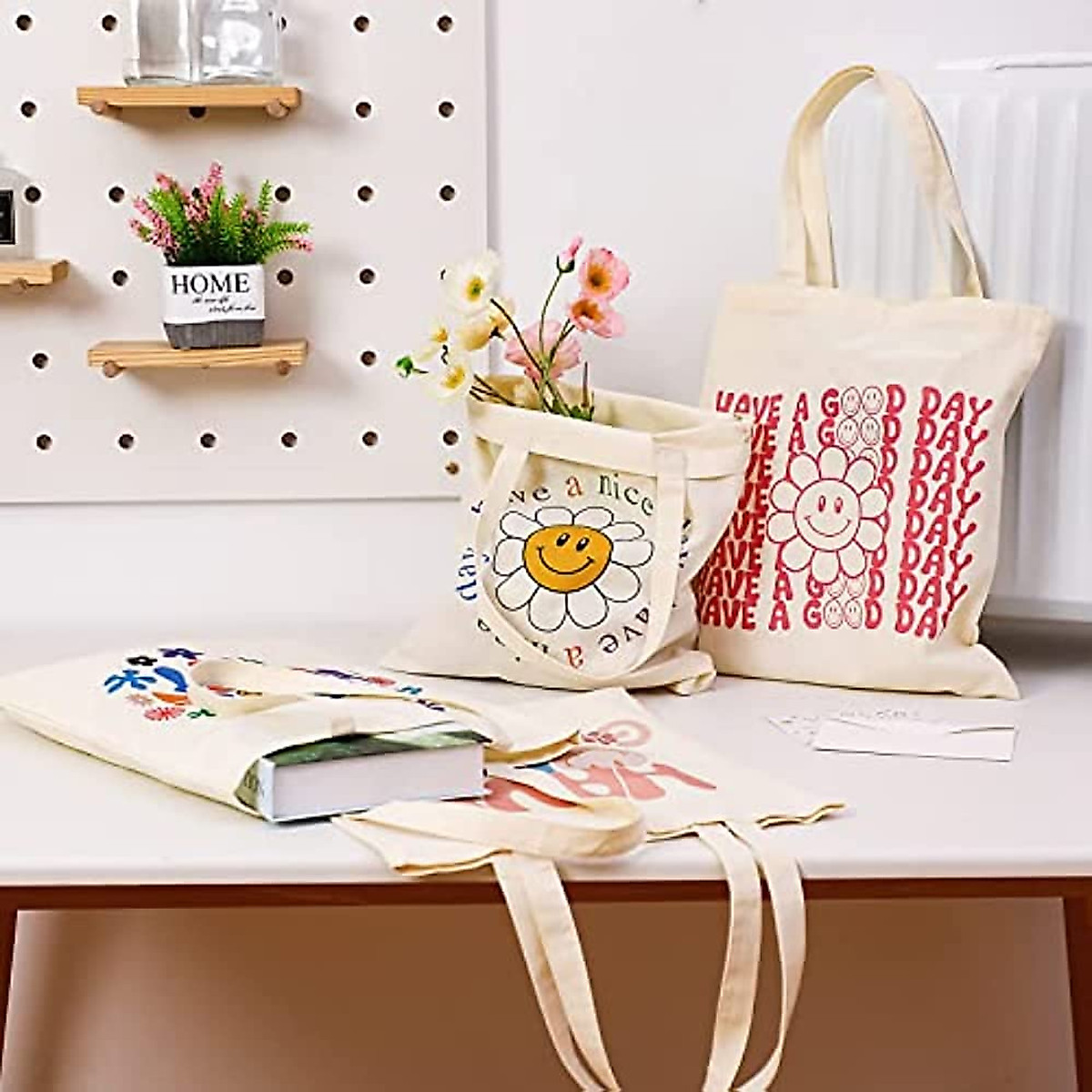 Vajdlpq Canvas Tote Female Aesthetic Reusable Grocery Shopping Bag Cute School Shoulder Bag Beach Bag Preppy Book Tote Gift for Female Girly Girls
