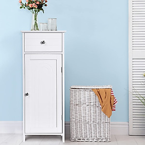 IFANNY Bathroom Storage Cabinet, Freestanding Floor Cabinet with Drawers & Doors, Narrow Towel Storage for Small Bathroom, Wooden Storage Cabinet for Laundry Room, Living Room, Bedroom (White)