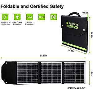 PAXCESS 60W 18V Portable Solar Panel, Off Grid Foldable Solar Charger with USB QC 3.0&Type C Output, Compatible with Rockpals/Jackery/Flashfish Solar Generator Power Station for Camping