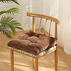 Nathime Soft Patio Outdoor Corduroy Chair Pad with Ties Home Decor Indoor Dining Chairs Cushion 18"×18"×3.6" Brown 1Pc