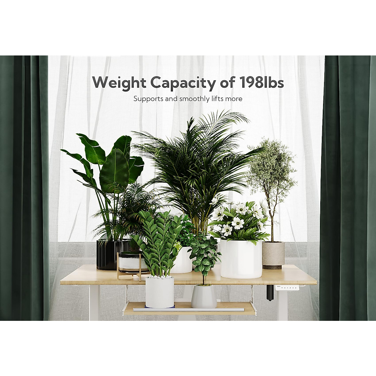 INNOVAR Electric Standing Desk, Solid Wood Adjustable Desk with Keyboard Tray, 48×24 Inch Stand up Home Office Desk with Whole-Piece Board, White Frame/Natural Top