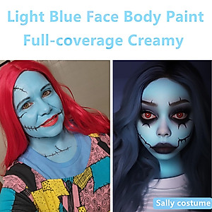 Go Ho Cream-Blendable Light Blue Face Paint Stick (1.06 Oz),Full-coverage Pale Blue Face Body Paint Stick for Halloween Cosplay SFX Corpse Bride Sally Makeup,Waterproof Blue Eye Black Stick