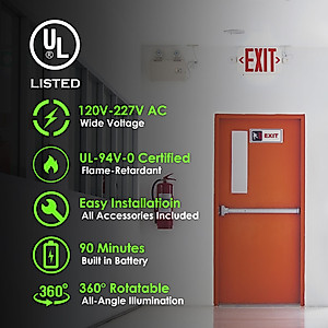 GRUENLICH LED Exit Sign Combo with Emergency Lights, Adjustable Heads and Double Sided, Battery Backup, UL 924 Qualified, AC 120-277V, Commercial Emergency Exit Light for Business- 1 Pack