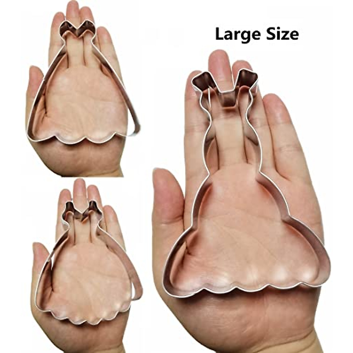 Large Size Dress Shaped Cookie Cutters Set of 3 pcs, Stainless Steel Fondant Cutters: Sleeveless Mermaid Dress 4.7 in 1 pc + Strapless Princess Dress 4.3 in 1 pc + Suspenders Wedding Dress 4.4 in 1 pc