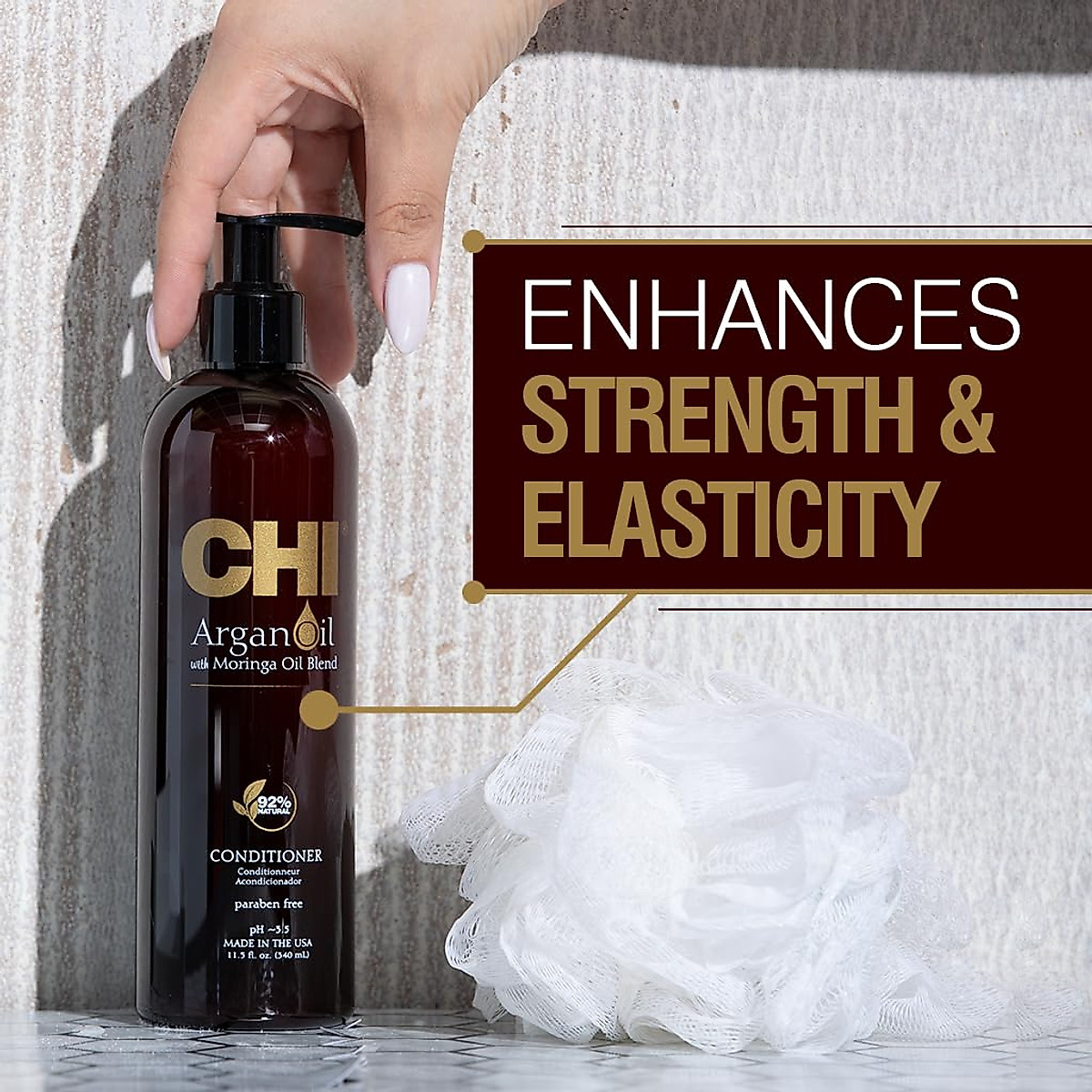CHI Argan Oil Conditioner, Replenishes Hair Moisture, Enhances Strength & Helps Protect Against Damage, Sulfate, Paraben, & Cruelty-Free, 11.5 Oz