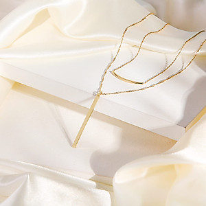 LANE WOODS Dainty Silver Layered Necklace Women: Simple Gold Plated Double Stacked Bar Pendant Necklace - Elegant Trendy Minimalist Choker Gift - Cute Multilayer Chain Jewelry for Girls Teen (Gold)