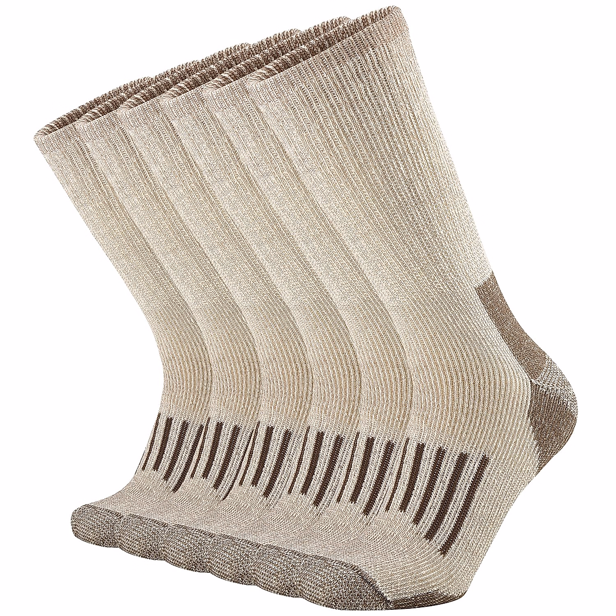 SOX TOWN Men's Merino Wool Cushion Crew Socks Moisture Wicking Control for Outdoor Hiking Work Boot Thermal Warm All Seasons(Brown L)
