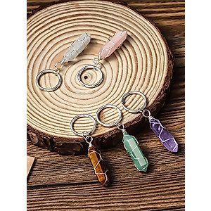5 Pieces Crystals Stone Keychain Healing Stones Jewelry Hexagonal Crystal Keyring Quartz Pendants Keychain Quartz Crystal Healing Crystal for Women