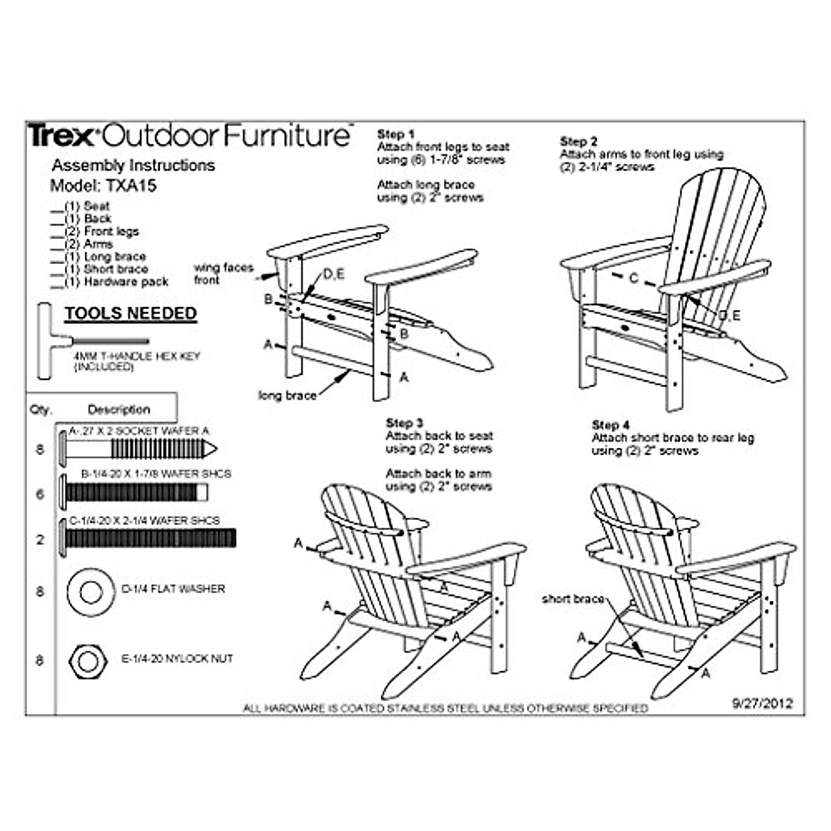 Trex Outdoor Furniture by Polywood TXA53CB Cape Cod Folding Adirondack Chair, Charcoal Black