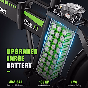 isinwheel D4 Electric Bike Adults with Peak 750W Motor, 20" x 4.0 Fat Tire Foldable Electric Bicycle, 48V 15AH Removable Battery and Dual Suspension System E-Bike for Beach Mountain, Shimano 7-Speed