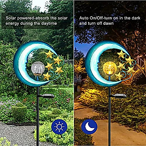 EPROSMIN Solar Outdoor Garden Lights - Solar Powered Pathway Lights Outdoor Decorative Lights Waterproof Crackle Glass Globe Led Landscape Lighting for Pathway,Yard,Lawn,Patio Stars Moon