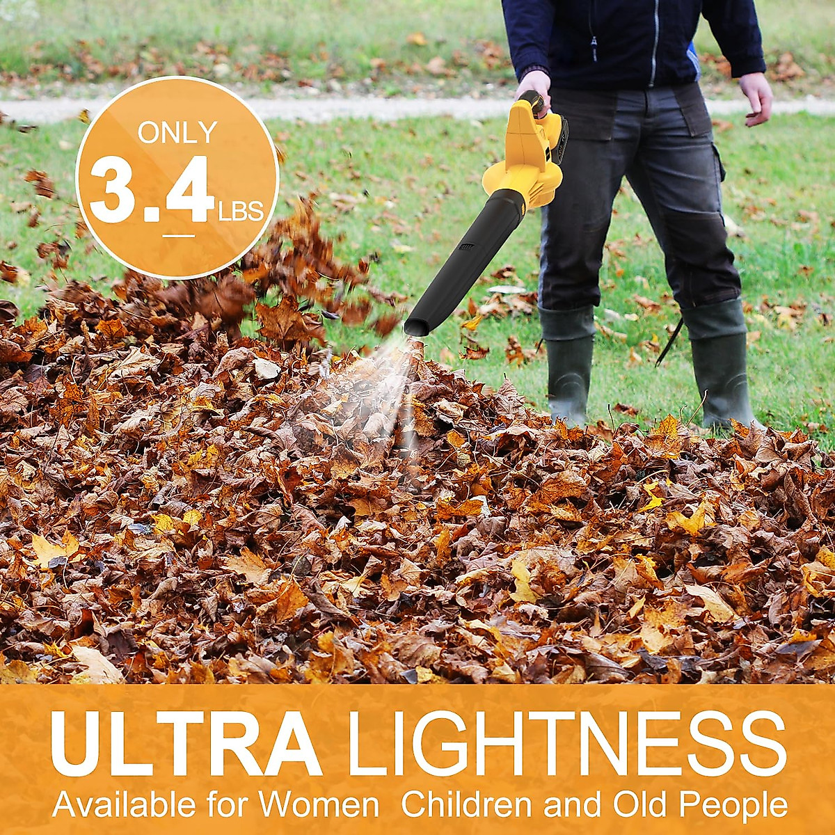 SCHTUMPA 150MPH Cordless Leaf Blower, 3.4LBS Mini Leaf Blower, Electric Leaf Blower with 2 X 3.0Ah Battery & Charger for Cleaning Lawn, Yard, Garage, Patio & Sidewalk