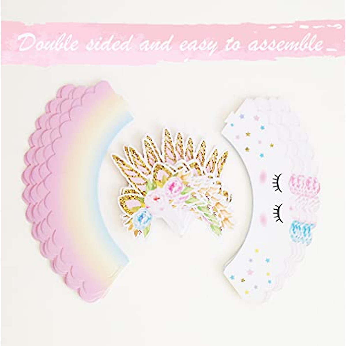Unicorn Cupcake Toppers and Wrappers Decorations (30 of Each) - Reversible Rainbow Cup Cake Liners with Unicorn Topper | Cute Decorating Supplies for Girl Birthday Party
