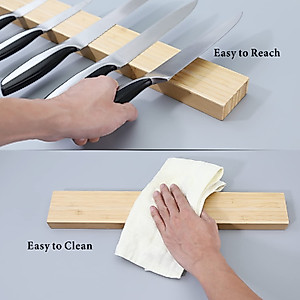 KITCHENDAO Bamboo Magnetic Knife Holder for Wall 17 inch Knife Magnetic Strip Bar Rack- 50% Stronger Magnet - Safe, Secure & Easy Storage Solution for Kitchen Knives, Metal Utensils & More