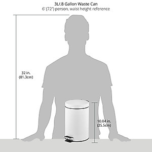 mDesign Pedal Bin — Metal Waste Bin with Pedal, Lid and Plastic Bucket Insert — for Bathroom, Kitchen, and Office — 3 Litre Household Rubbish Bin with Ergonomic Design — White