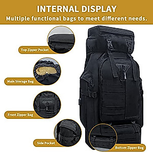 Vaupan 80L Camping Hiking Backpack, Large Military Tactical Backpack with USB Charging Port, Waterproof Travel Daypack With Carabiner Outdoor Molle Rucksack for Men Women (Black)