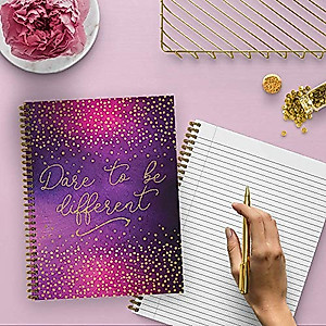 Softcover Dare 8.5" x 11" Motivational Spiral Notebook/Journal, 120 College Ruled Pages, Durable Gloss Laminated Cover, Gold Wire-o Spiral. Made in the USA