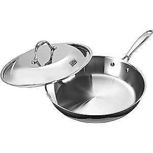 Cooks Standard Stainless Steel Frying Pan 12 Inch, Multi-Ply Full Clad Wok Stir-Fry Cooking Pans with Dome Lid, Stay-Cool Handle, Dishwasher Safe, Oven Safe 500°F, Silver