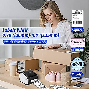 Phomemo D520 Label Printer with 1 Circle Label Roll, Shipping Thermal Printer D520 4x6 Label Printer for Barcode, Mailing, Address Labels, Postage