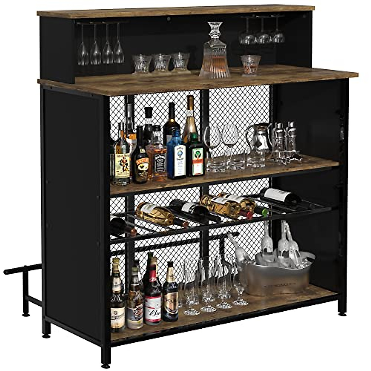 GDLF Home Bar Unit Mini Bar Liquor Bar Table with Storage and Footrest for Home Kitchen Pub (Brown)