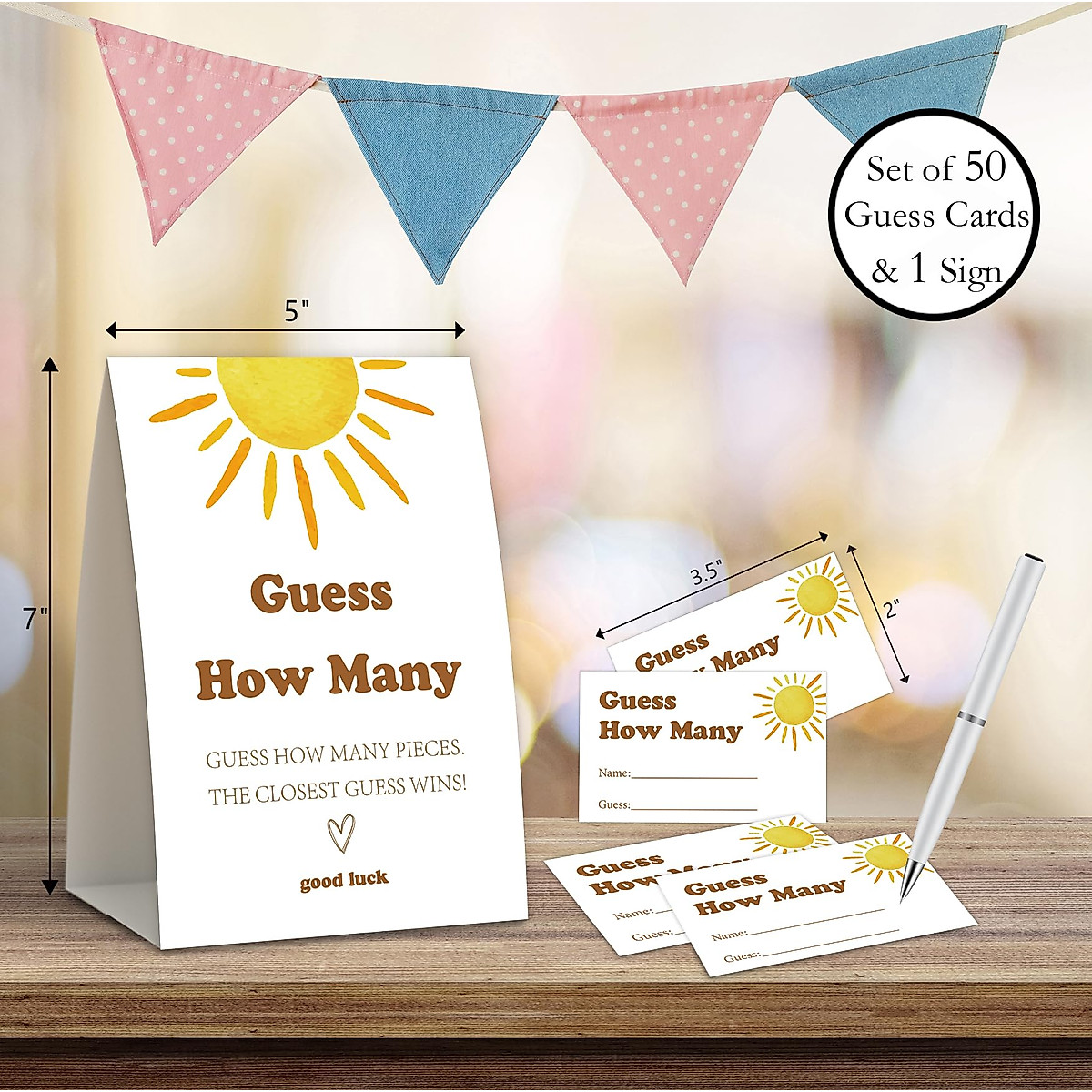 Here Comes The Sun Shower Game,Guess How Many,Baby Shower Games,Wedding Shower Games,Baby Shower Decorations Gender Neutral,Bridal Shower Decoration,Birthday Party Game,50 guess Cards & 1 Sign -11