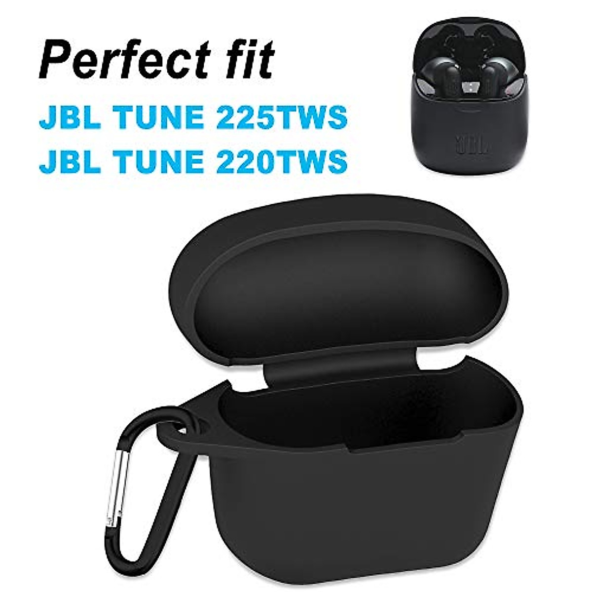 Tamon Silicone Case for JBL Tune 225TWS/220TWS, Soft and Flexible, Scratch/Shock Resistant Silicone Cover for JBL Tune 225TWS/220TWS Headphones (Black)