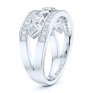 PRSTANI 8mm Wide Solid Sterling Silver Paved Split Shank Simulated Round and Princess Diamonds Bezel Set Ring Wedding Band (6)