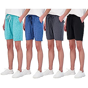 4 Pack:Women’s Quick Dry Dri Fit 7 Inch Inseam Athletic Casual Lounge Fitness Gym Training Long Shorts High Waisted Running Bermuda Shorts Pockets Ladies Workout UPF Jogging Walking Active- Set 4, XL