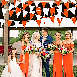 32Ft Orange White Triangle Flag Fabric Banner Pennant Garland Bunting Streamers for Fall Decor Autumn Wedding Birthday Party Thanksgiving Day Graduation Home Nursery Outdoor Garden Hanging Decoration
