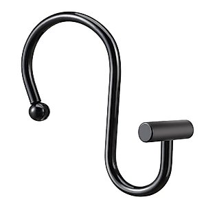 Gracelife Black Rust Resistant Metal T-Bar Shower Curtain Rings, Set of 12