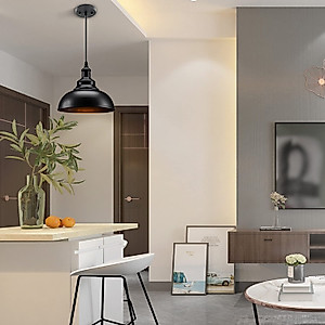 Asnxcju Farmhouse Pendant Light, Black Metal Pendant Light Fixtures, Industrial Vintage Adjustable Hanging Ceiling Light Fixture for Kitchen, Barn, Dining Room, Sink (1 Pack)