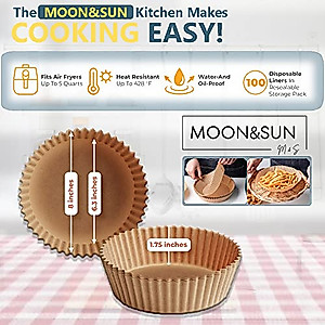 MOON&SUN Air Fryer Disposable Paper Liner | Air Fryer Paper Liners for 3-5QT Air Fryer | Nonstick Parchment Paper Liners | Oil-Proof Water Proof Paper Liners for Cooking, Baking Food (6.3 In, 100-PCS)