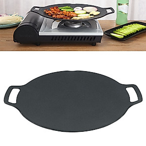 SPYMINNPOO Non Stick Grill Pan, Korean BBQ Grill Pan with Double Handle 6 Layer Coating Multifunctional Round Griddle for Gas Cooker (33cm/13.0in)