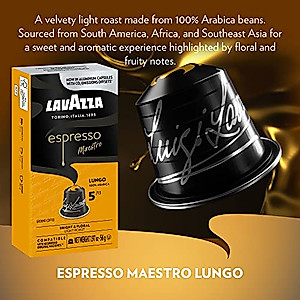 Lavazza Espresso Lungo Light Roast 100% Arabica Aluminum Capsules Compatible with Nespresso Original Machines (Pack of 60) ,Value Pack, Sweet and aromatic, floral fruity notes, Intensity 5 13