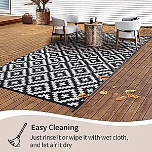 Outdoor Patio Rug Waterproof - 4x6 ft Black Outdoor Carpet, Plastic Straw Area Rug for Patios Clearance, Outdoor Rugs for Camping, Porch, Deck, Rv, Camper, Balcony, Backyard