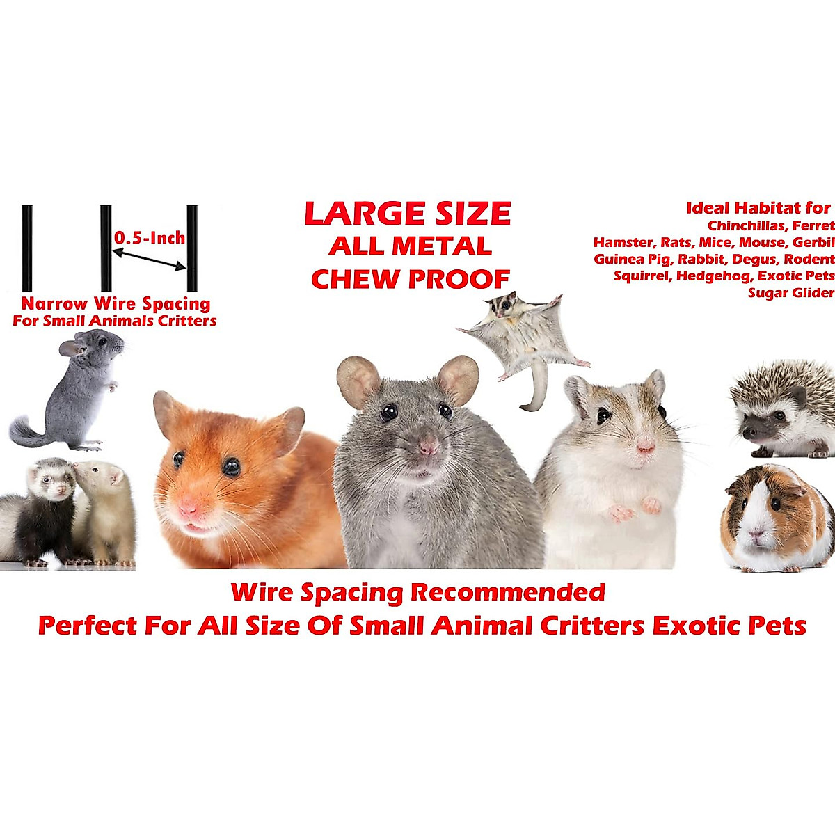 54" Large Wrought Iron 4-Tiers Chew Proof Tight 1/2-Inch Bar Spacing Ferret Chinchilla Sugar Glider Rats Mouse Cage with Detachable Rolling Stand