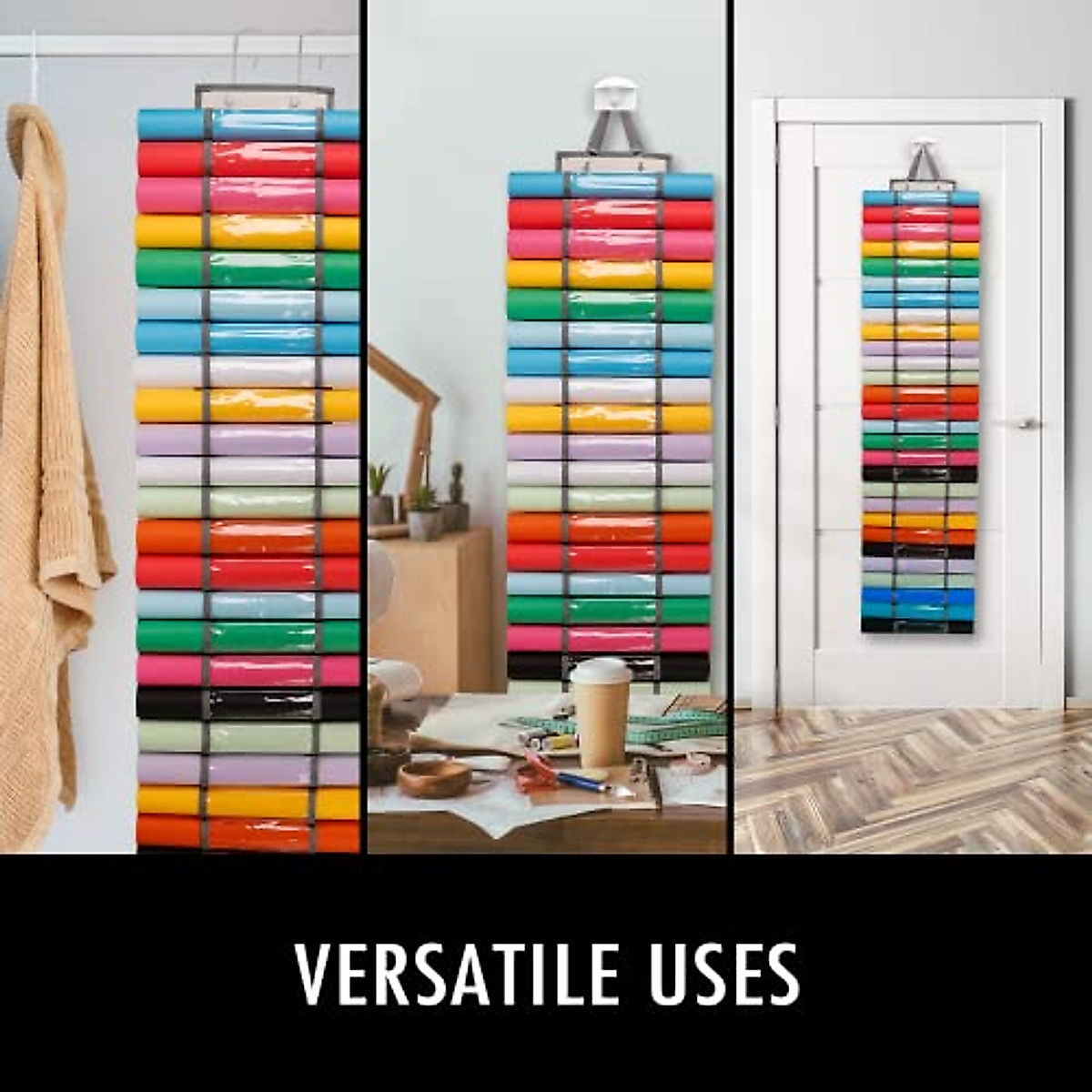 56 Compartments Hanging Vinyl Storage Organizer, Double-sided Vinyl Roll Holder Keeper with 2 Hooks for Door and 1 Lanyard, Vinyl Storage Rack Wall Mount for Craft Room Home