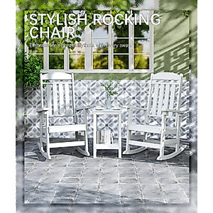 FOOWIN Patio Rocking Chairs Set of 2,HDPE High Back Porch Rocker,All Weather Resistant Poly Lumber Outdoor Porch Rocker, Rocking Chairs for Outdoor, Indoor, Patio, Deck, Garden White