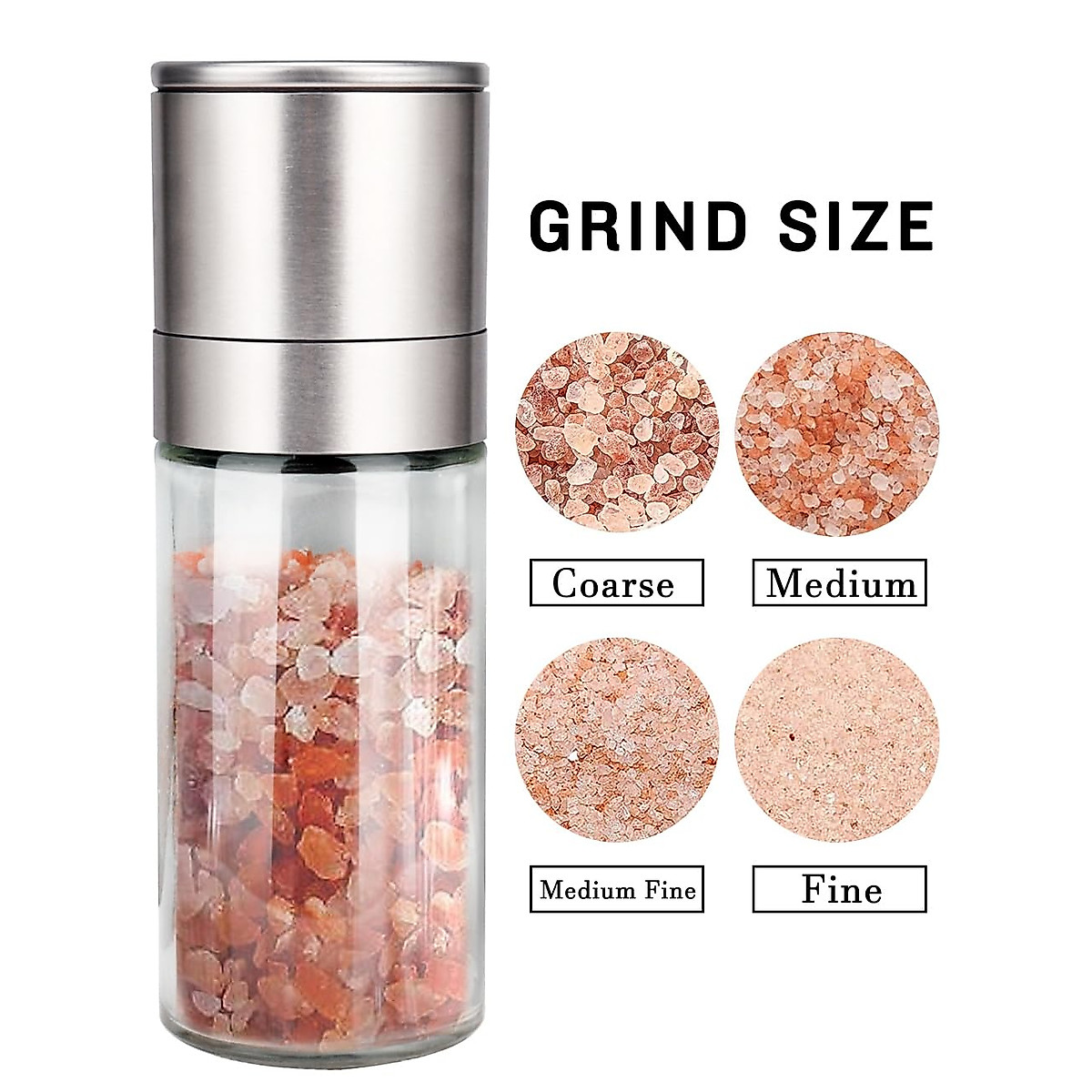 Gulex® Salt Grinder Pepper Mill, Salt Grinder Refillable, Adjustable Coarseness Black Pepper Grinder, Stainless Steel Sea Salt Shaker with Ceramic Rotor(salt and pepper not included)