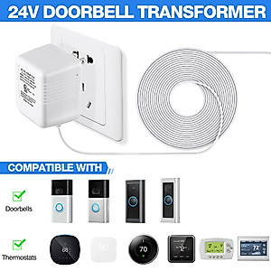 Dreyoo AC 24 Volt Transformer Compatible with Ring Video Doorbell, 197 Inch Long C Wire Adapter with 48PCS Cable Clips Compatible with Ecobee,Sensi, Wyze, Eufy Thermostat