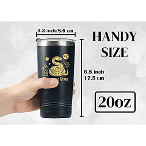 Onebttl Chinese New Year 2025 Gifts - Year of The Snake - Decorations for Lunar New Year - 20oz/590ml Double Wall Vacuum Insulated Stainless Steel Tumbler - with Lid and Straw - Black