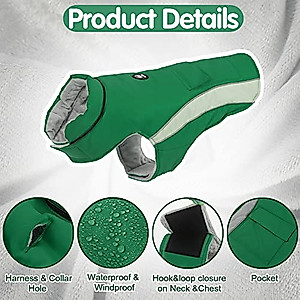 EMUST Dog Cold Weather Coat, Waterproof Dog Jackets for Large Dogs with Reflective Strip, Cozy Large Dog Coats for Winter, Thick Windproof Dog Winter Clothes for Puppy, L/Green