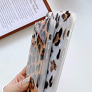 KERZZIL Luxury Sparkle Leopard Pattern iPhone 11 Pro Max Square Case, Slim Golden Glitter Translucent Soft TPU Silicone Protective Bumper Cases Cover Compatible with iPhone 11 Promax 6.5-inch(White)