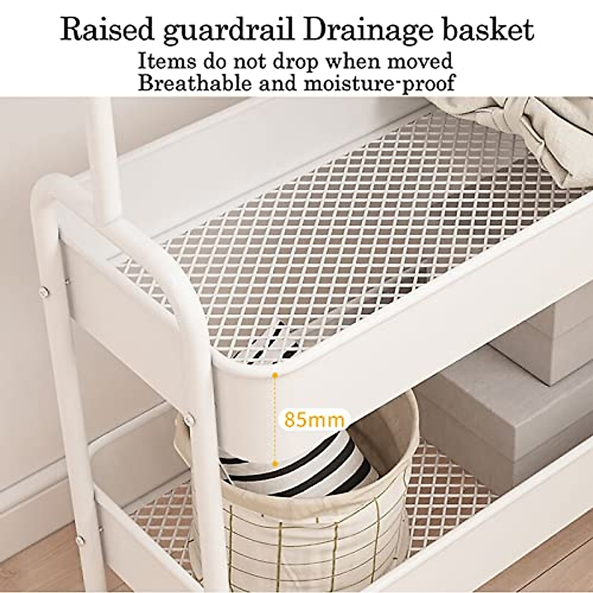 ZBYL Clothing Rolling Wardrobe Garment Rack with Wheels, Metal Clothes Closet Rack with Bottom Shelf, Portable Organizer Standard Rod with Hooks for Hanging Clothes, 68×160cm